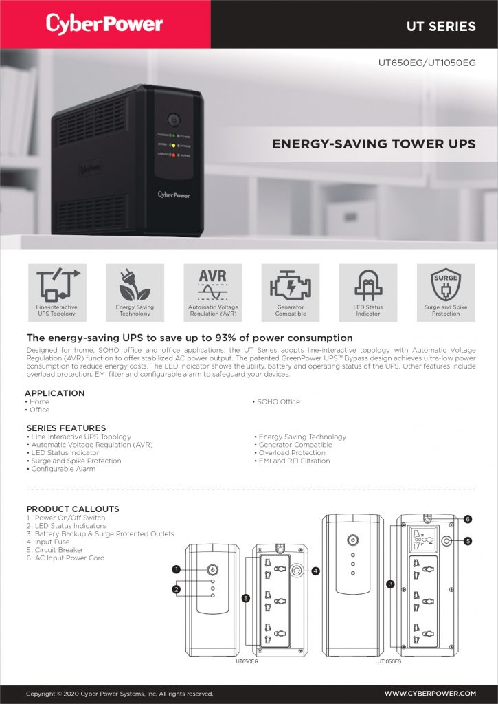 CyberPower UPS UT1050EG 1050VA/630Watts เครื่องสำรองไฟ ของแท้ ประกัน ...
