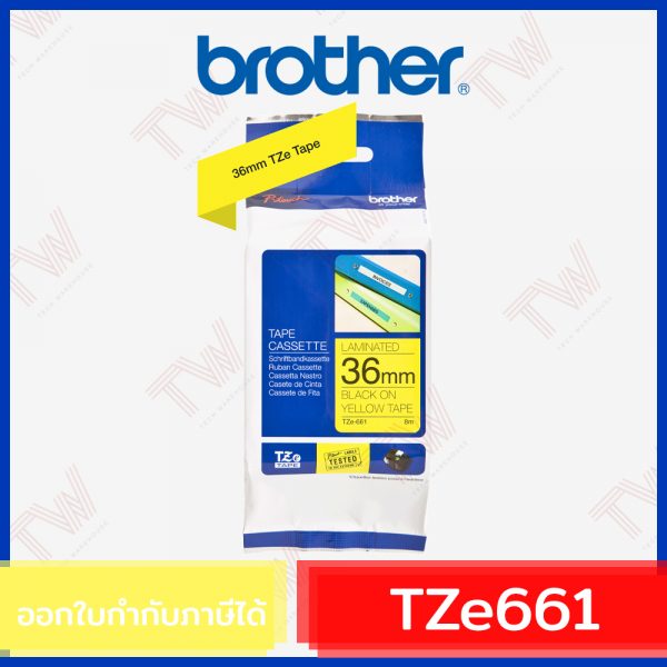 Brother P-Touch Tape TZE-661 เทปพิมพ์อักษร ขนาด 36 มม. ตัวหนังสือดำ บน ...